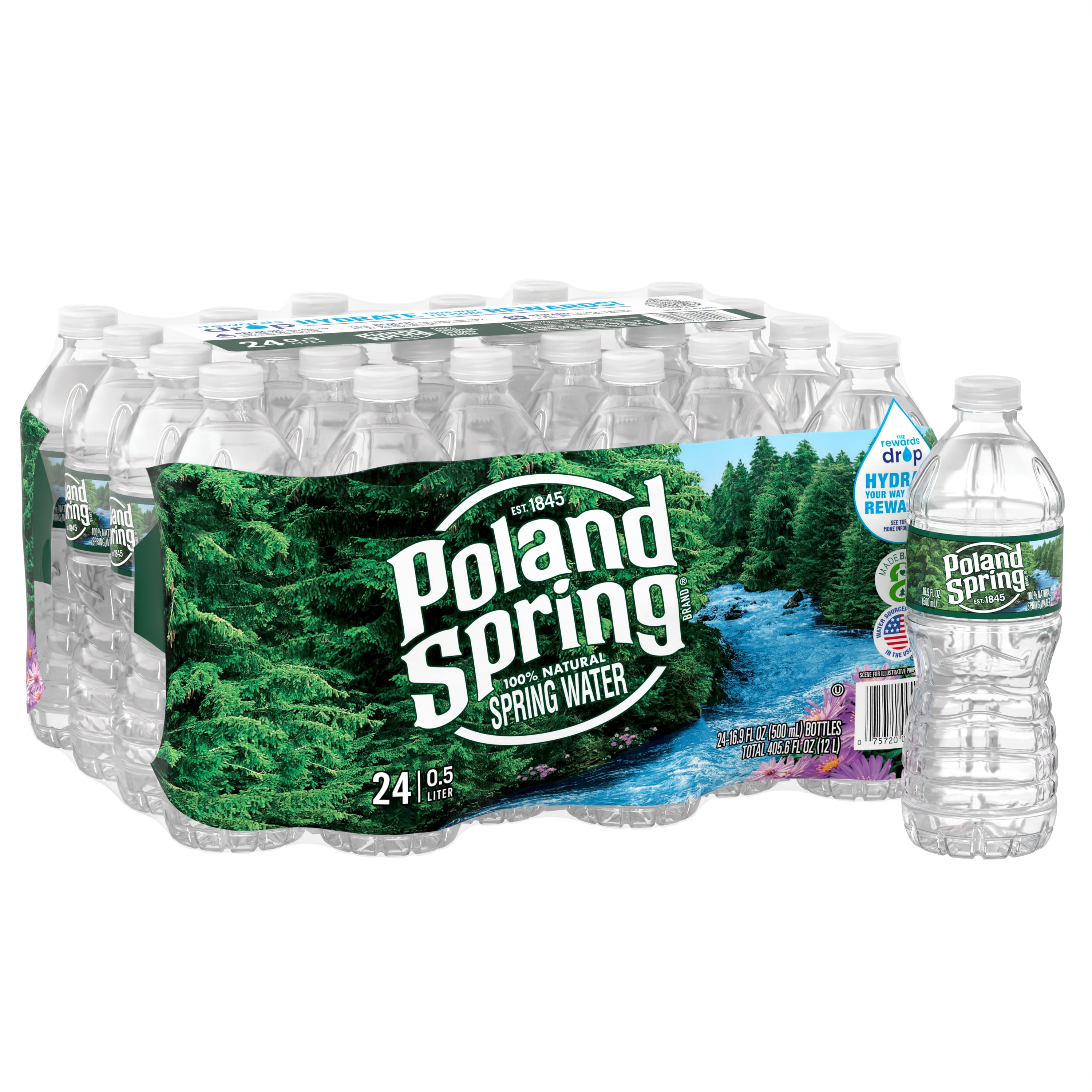 Poland Spring Natural Spring Water, 16.9 Fl. Oz., 24 Count, Recyclable ...