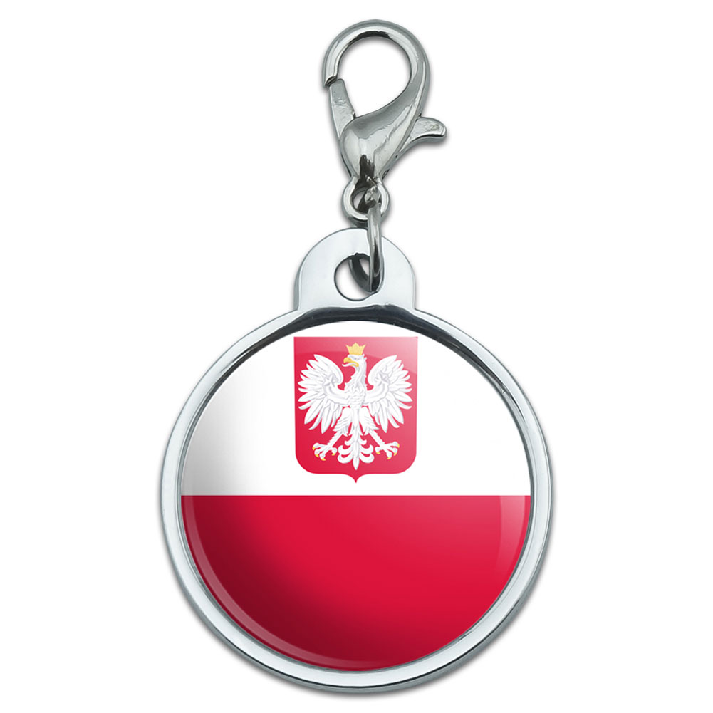 Poland With Coat of Arms National Country Flag Small Metal ID Pet Dog ...