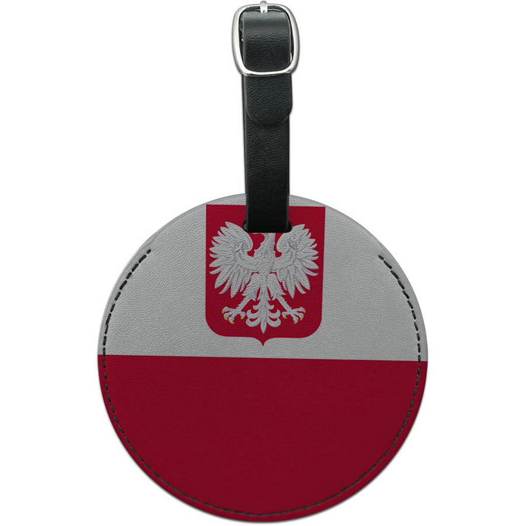 Poland with Coat of Arms National Country Flag Round Leather Luggage ID ...