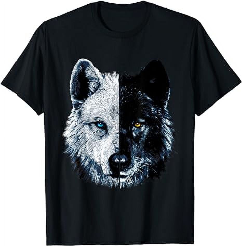 Polar And Black Two Face Wolf Split Face Magical Wolves T-Shirt ...