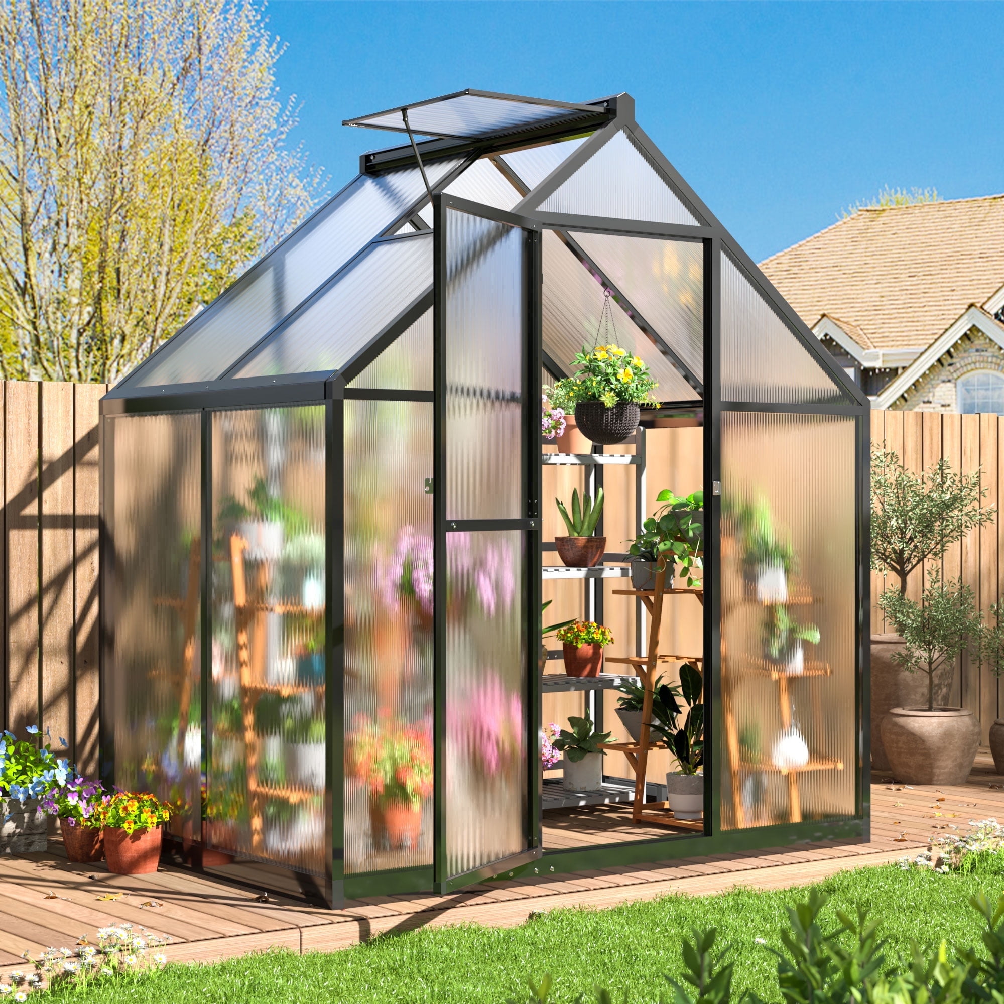 Polar Aurora 4x6 FT Quick Setup Polycarbonate Greenhouse with Roof Vent ...