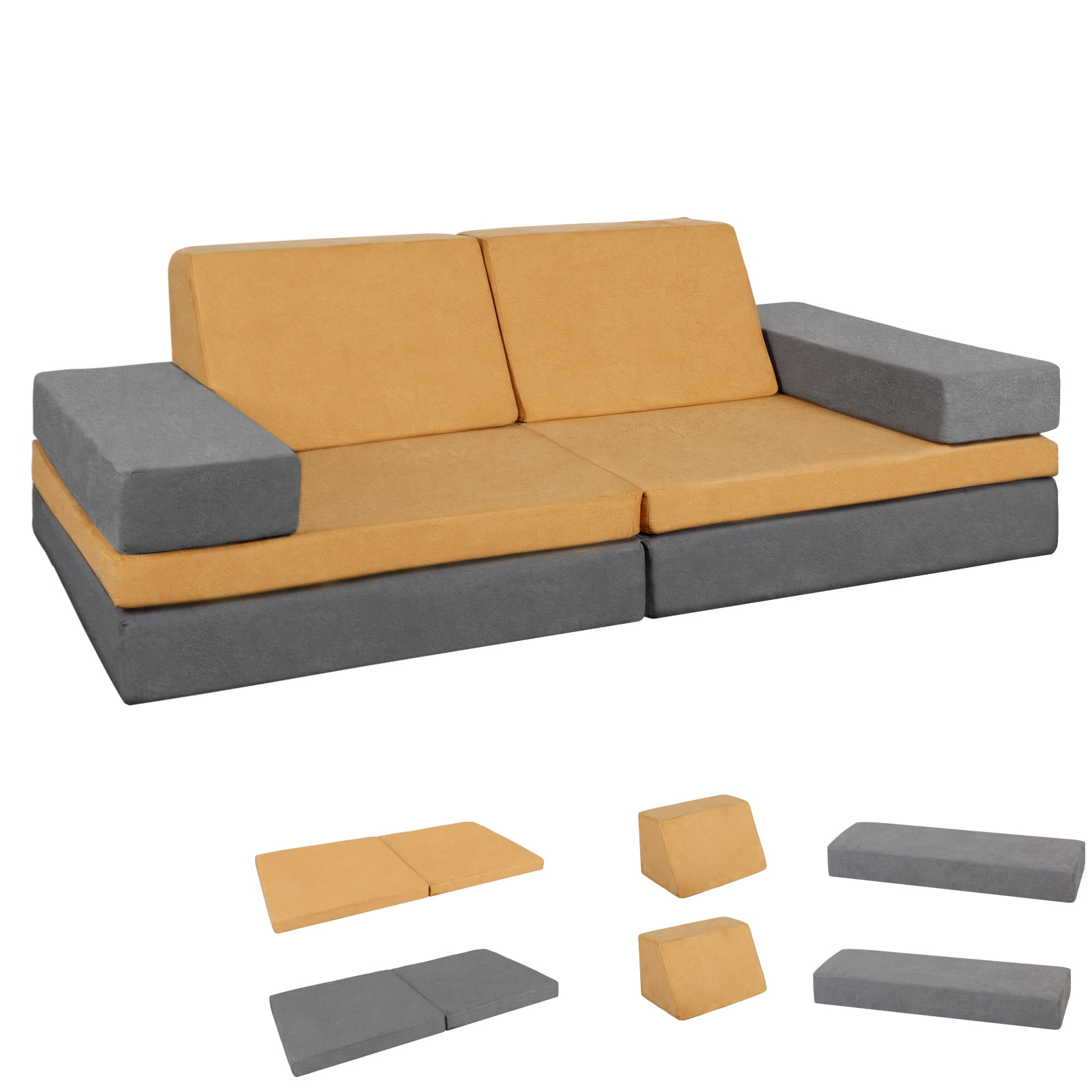 Polar Aurora 6-Piece Foldable Convertible Kids Play Couch Set Modular ...