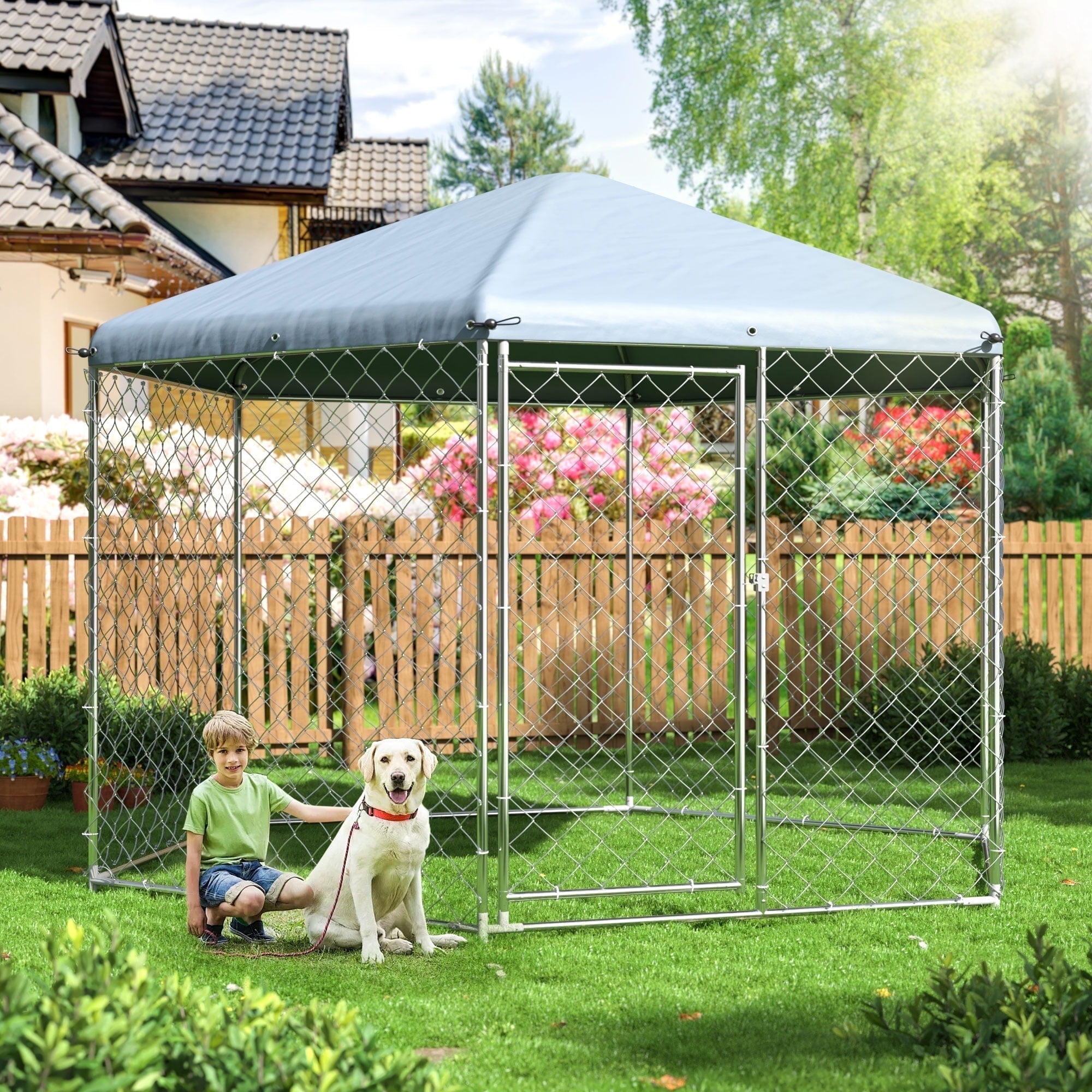 Polar Aurora 9.3x9.3x8.2 ft Large Dog Kennel Outside with Roof,Outdoor ...