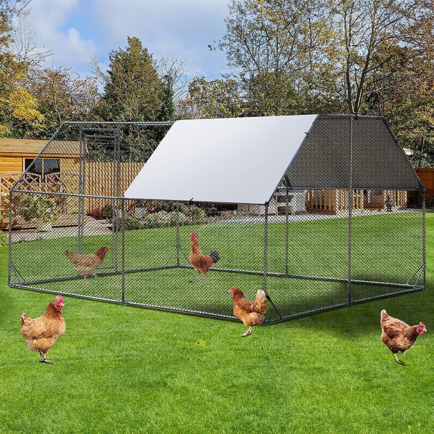 Polar Aurora Enlarged Metal Chicken Coop Hen Chicken Run House Walk-in ...