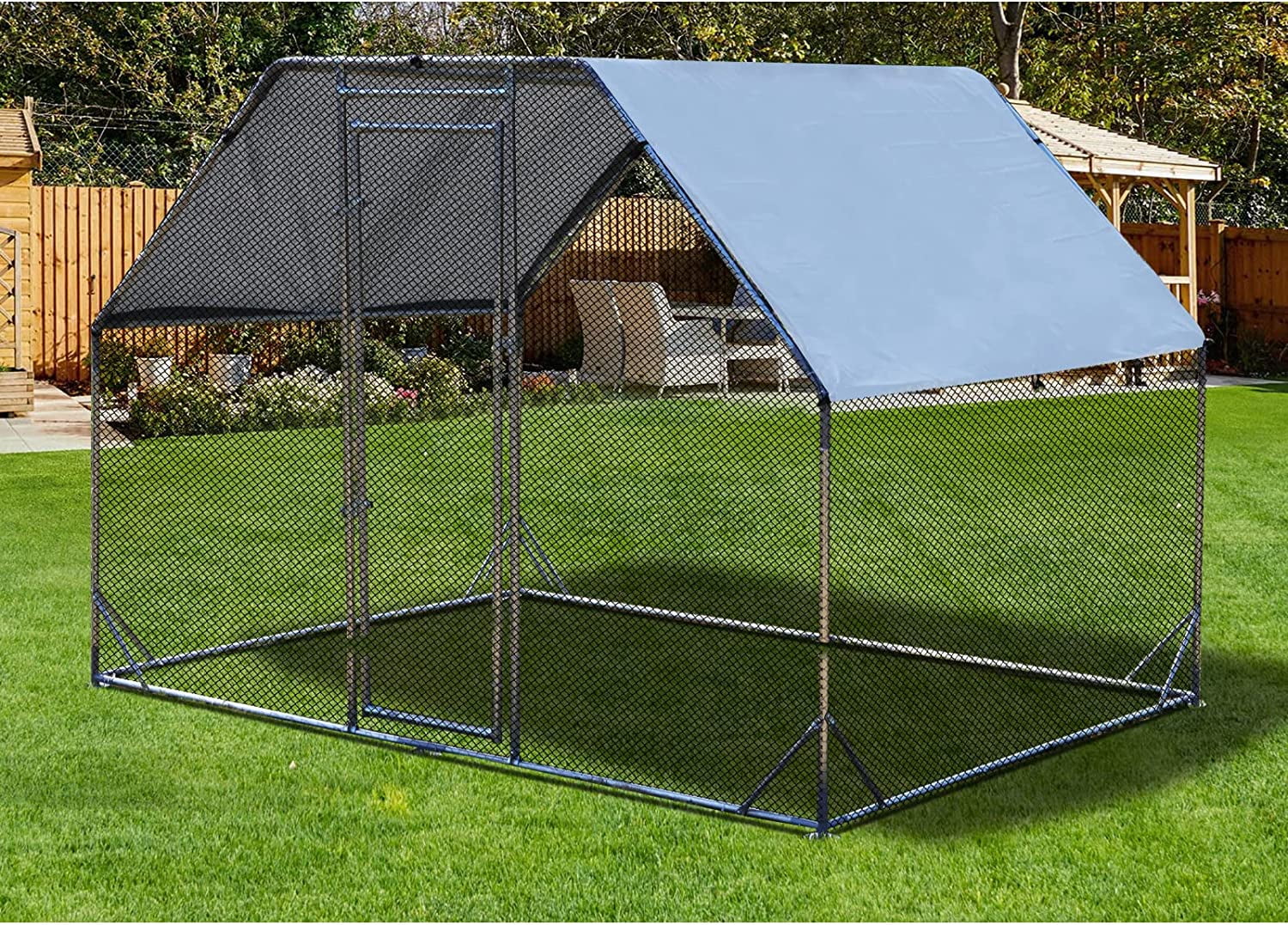 Polar Aurora Enlarged Metal Chicken Coop Hen Chicken Run House Walk-in ...