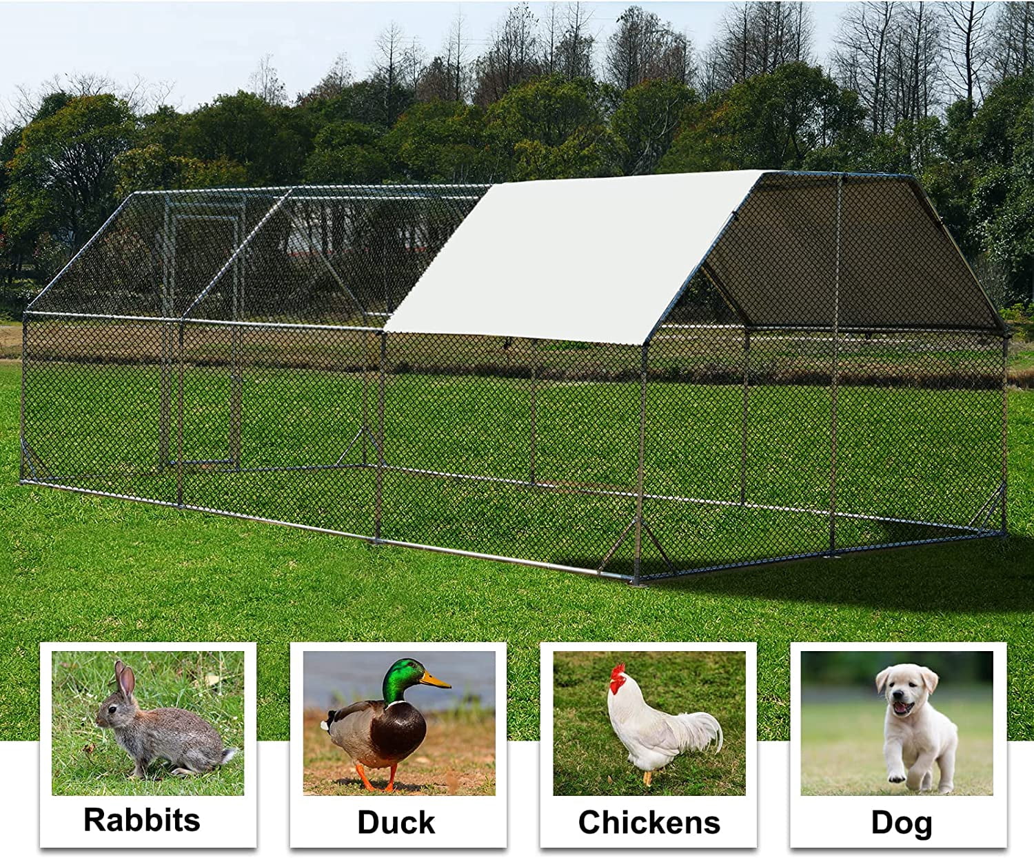 Polar Aurora Enlarged Metal Chicken Coop Walk-in Poultry Cage Hen ...