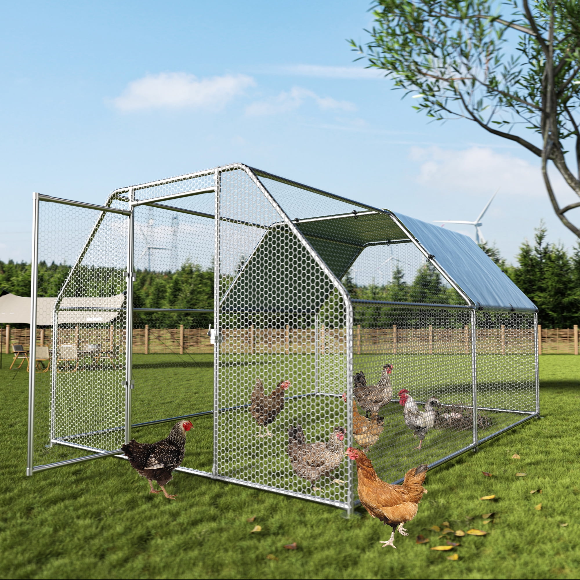Polar Aurora XL Metal Chicken Coop, Walk-in Poultry Cage w/ Waterproof ...
