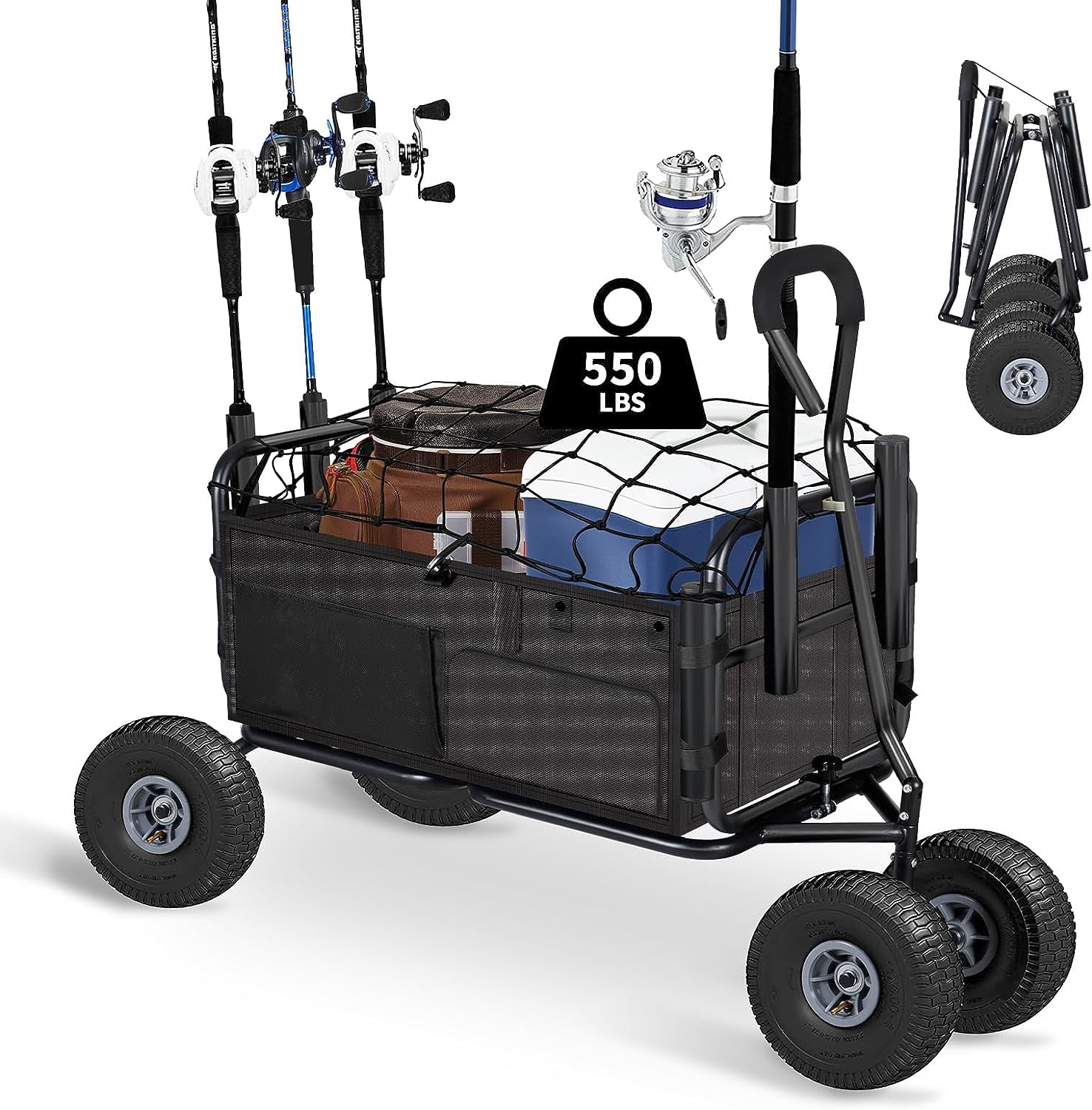 Polar Aurora Fishing Cart Beach Cart Collapsible Wagon w/11'' All ...