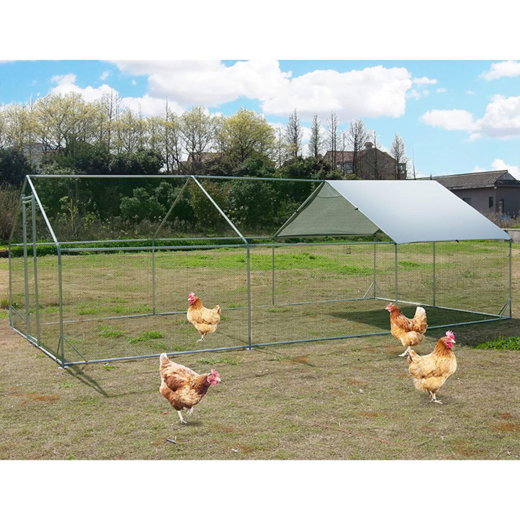 Betisef 19.69’ L×9.84’ W Metal Chicken Coop Walk-in Poultry Cage Pen ...