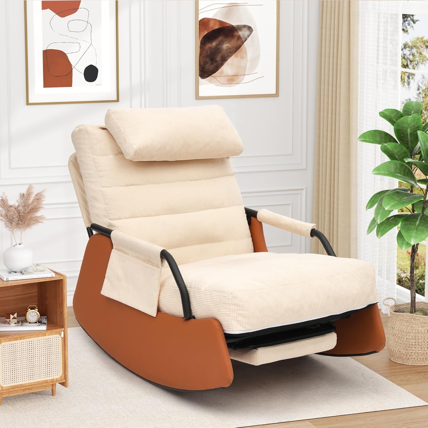 Polar Aurora Rocking Chair,Soft Seat and Headrest,Corduroy Fabric ...