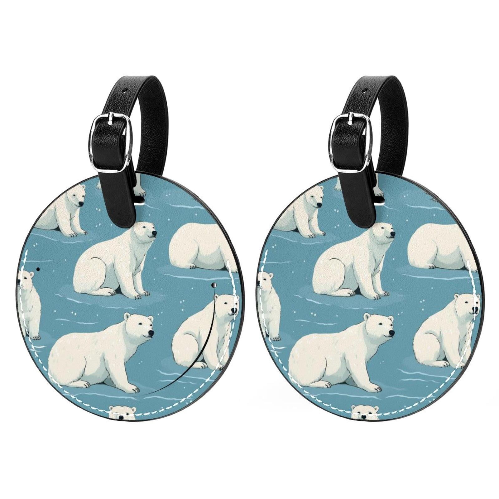 Polar Bear 2Pcs PU Leather Round Luggage Tags with Privacy Cover and ...