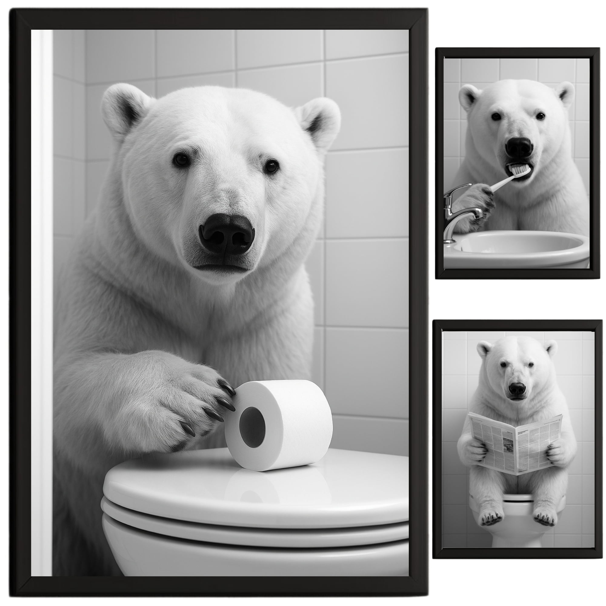 Polar Bear Bathroom Decor, Wall Art, Farmhouse Photo Picture Set, 3pk ...