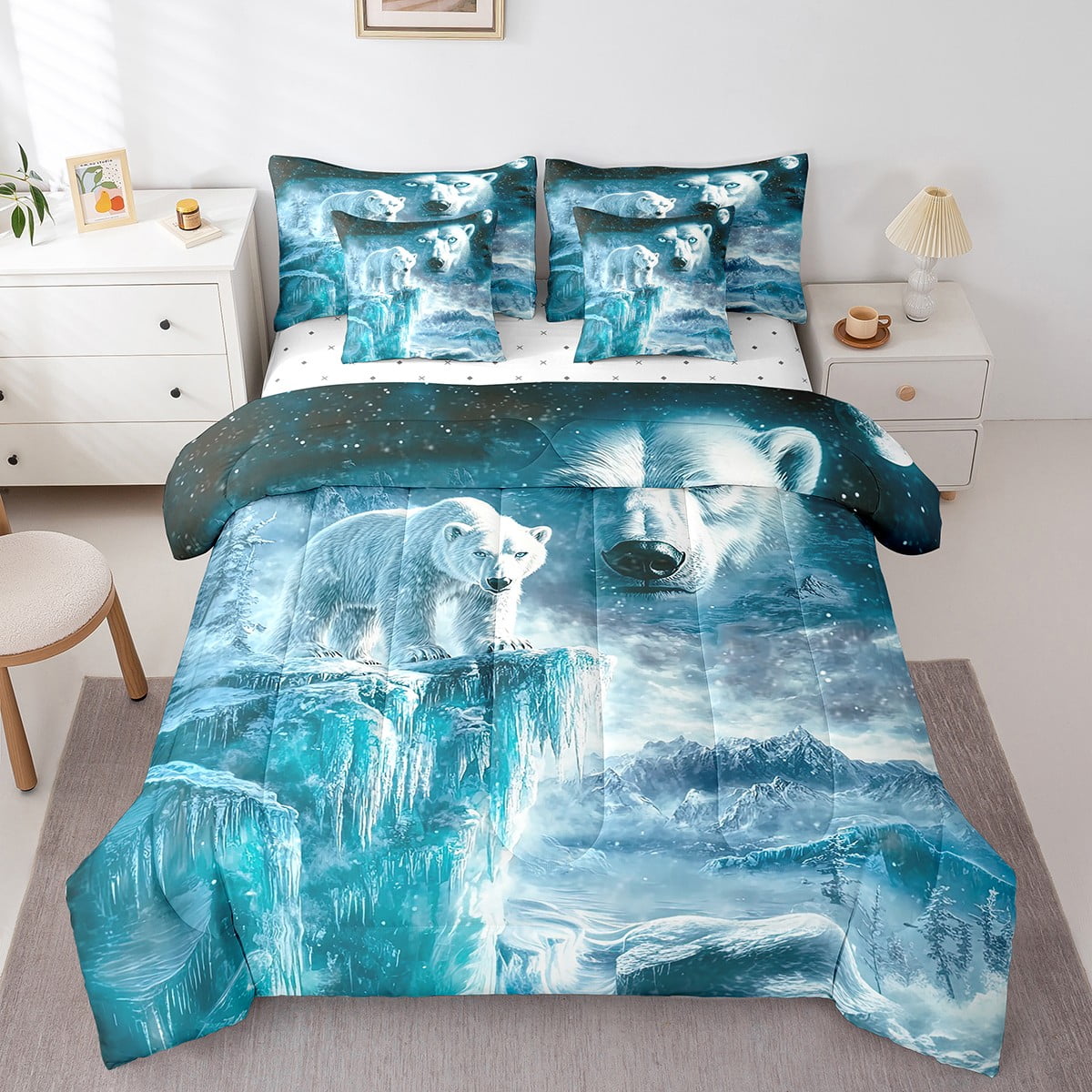 Polar Bear Bedding Set Full Arctic Animals Comforter Set Iceberg ...