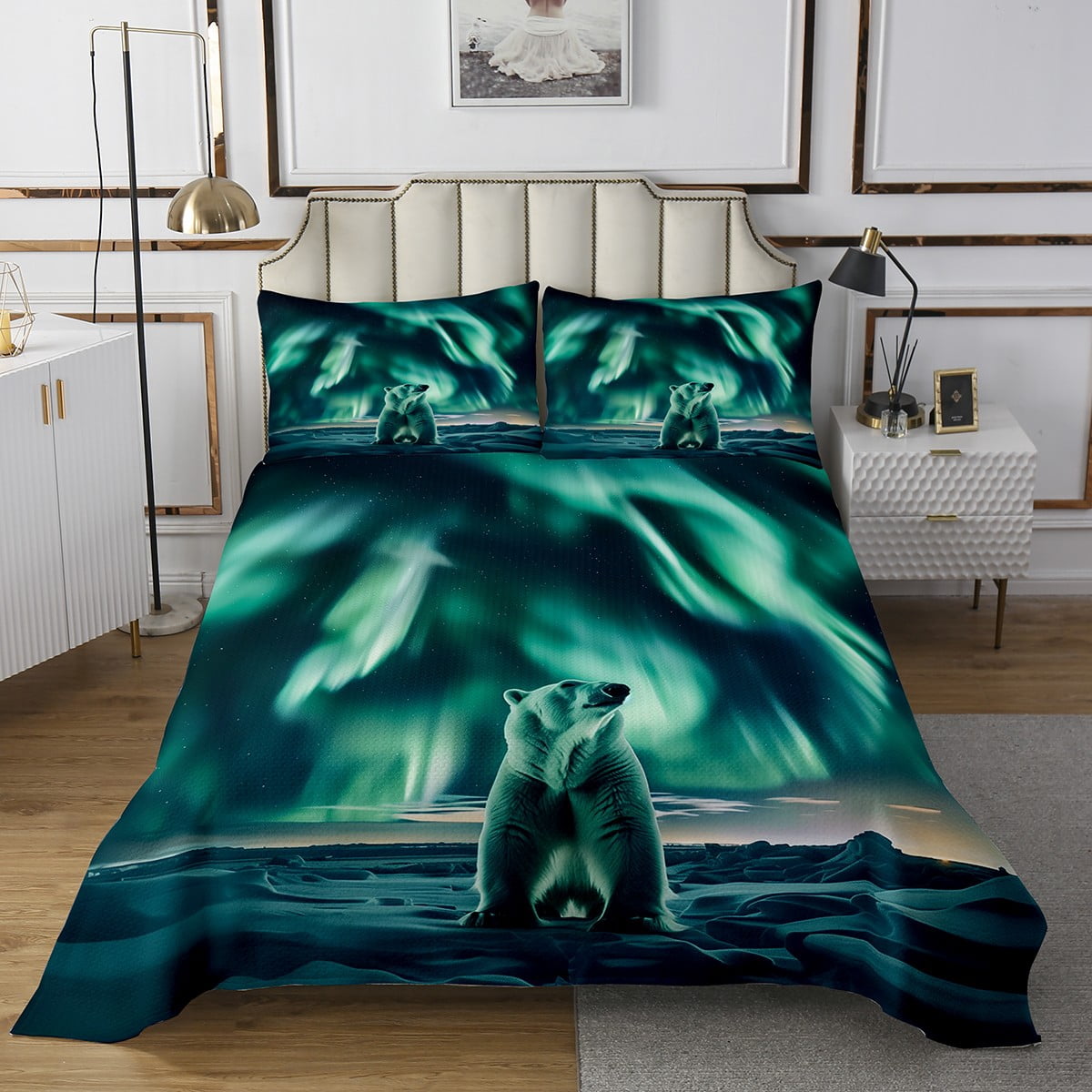 Polar Bear Bedding Set Twin Size,Gradient Turquoise Aurora Bed Set,Safari Animal Bedspread Sets ...