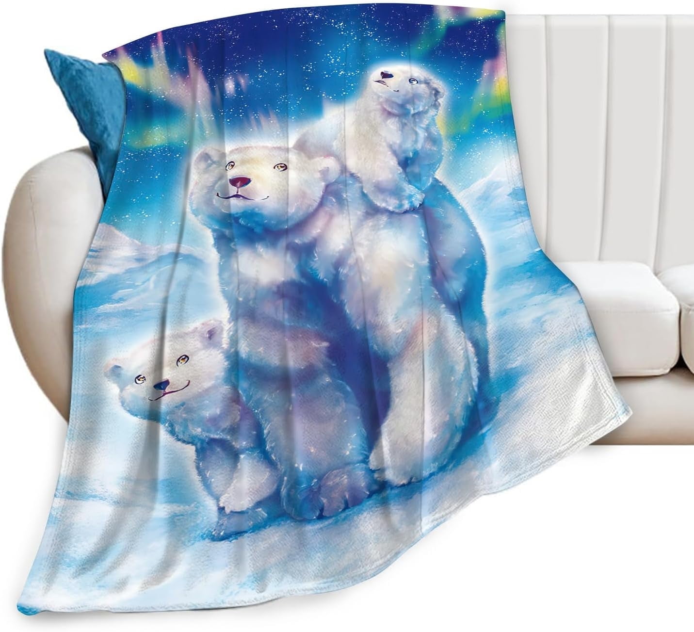 Polar Bear Blanket Super Soft Warm Fluffy Flannel Aurora White Bear ...