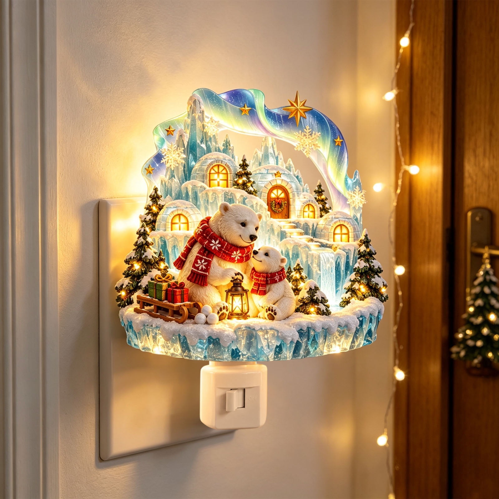Polar Bear Christmas Plug-in Night Light, 2D Acrylic Winter Wall Night ...
