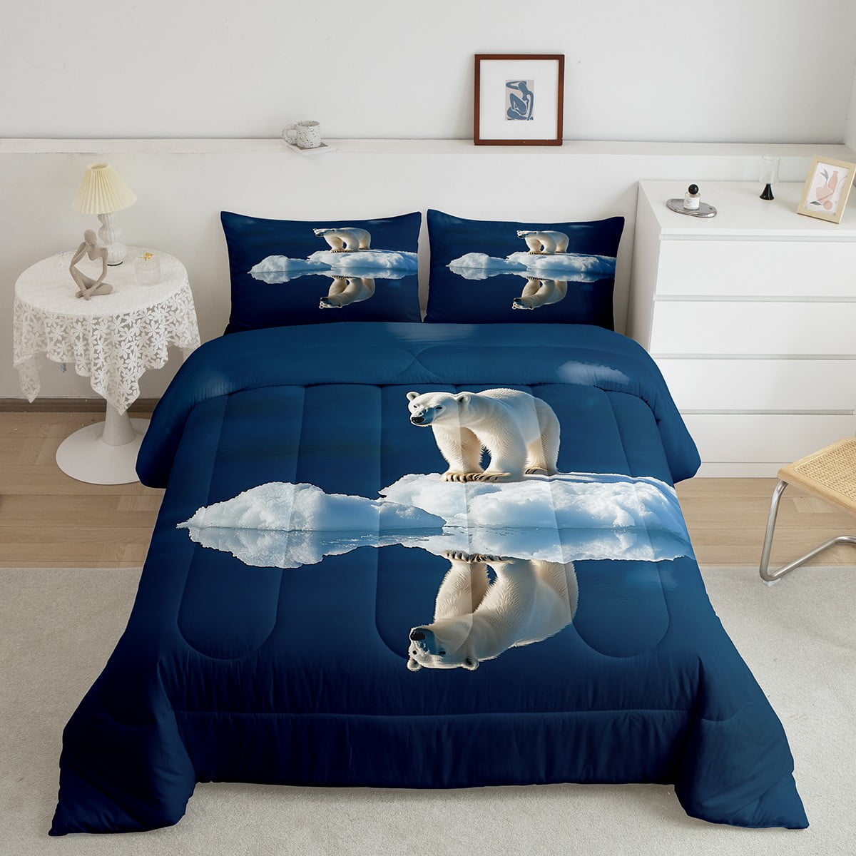 Polar Bear Comforter Set King Size 3 Pcs,Lovely Wild Animal Winter Ice ...