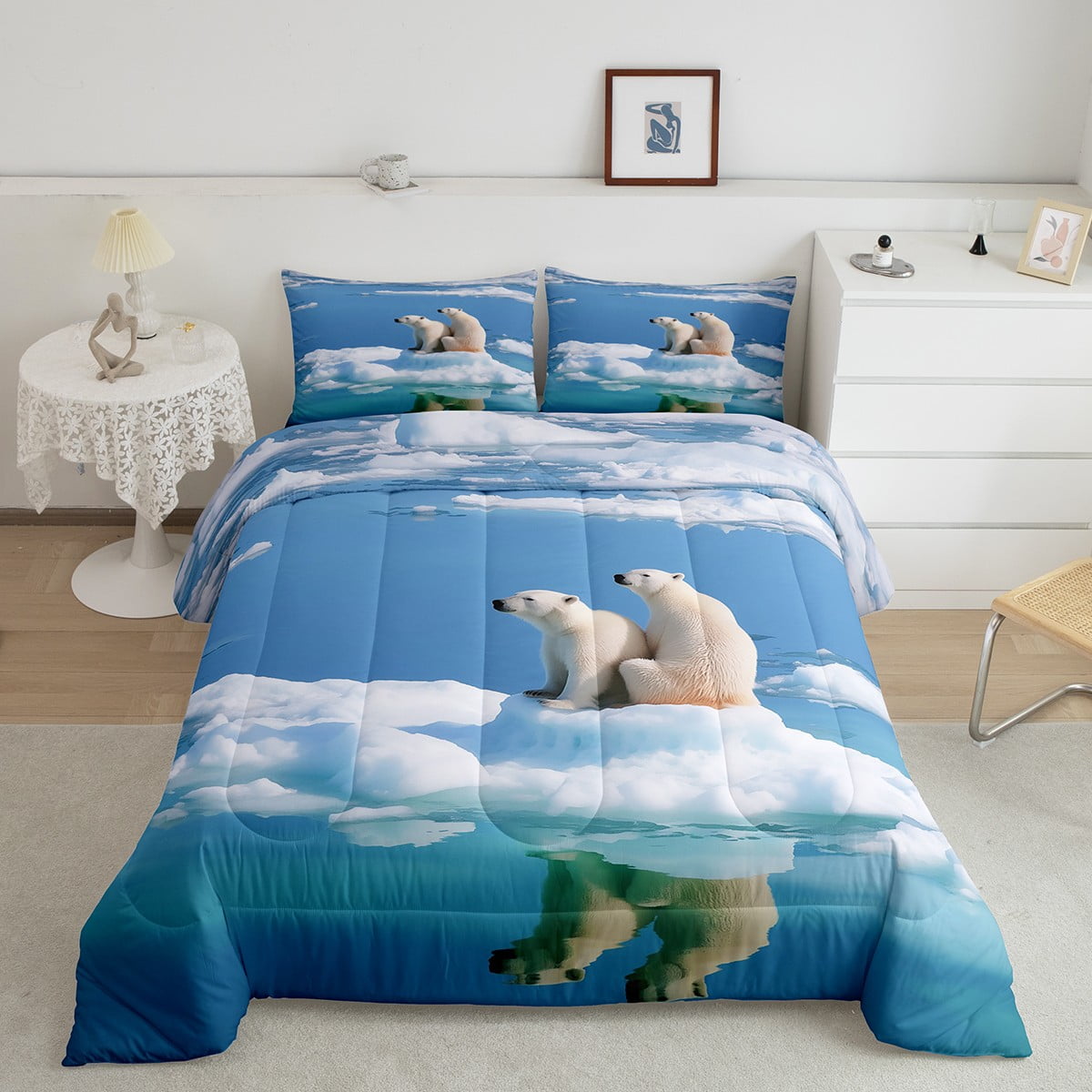 Polar Bear Comforter Set Queen Size,Cute Wild Animal Natural Arctic ...
