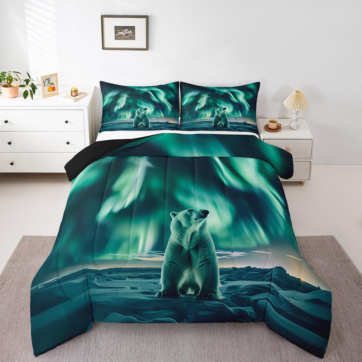 Polar Bear Comforter Set Twin Size,Gradient Turquoise Aurora Duvet ...