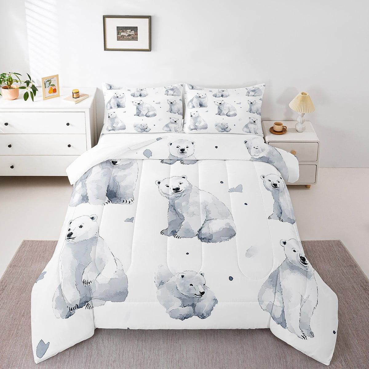 Polar Bear Comforter Sets Twin Size,Arctic Animal Bedding Set,Cartoon ...