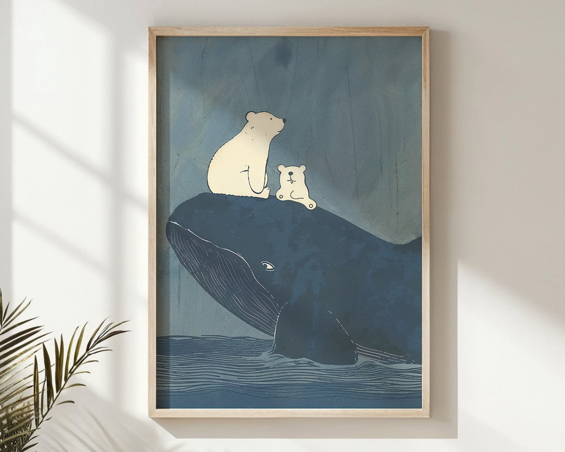 Polar Bear And Cub Print, Nursery Wall Art, Kids Ocean Theme Poster ...
