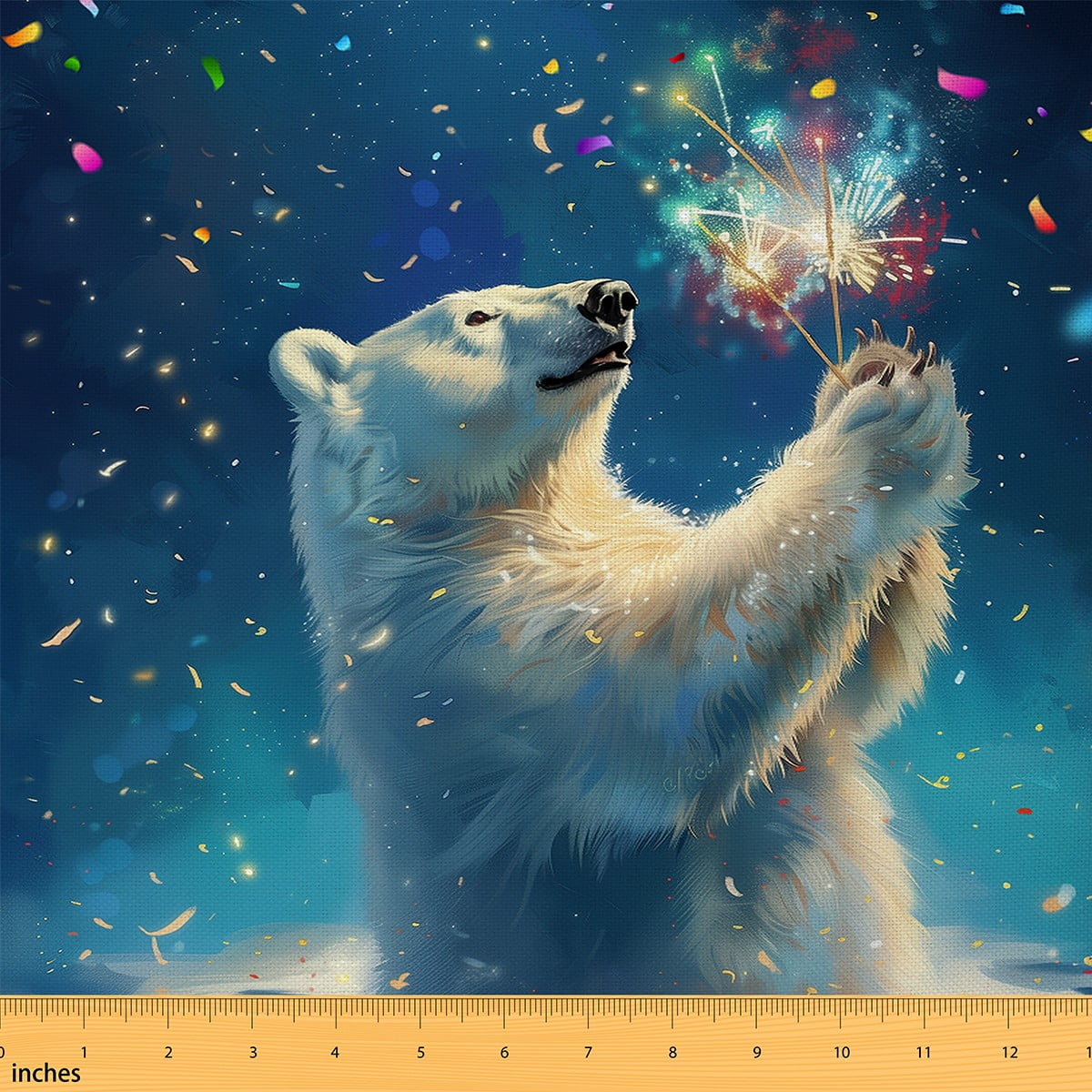 Polar Bear Fabric By The Yard,Fireworks Upholstery Fabric,Galaxy Starry ...