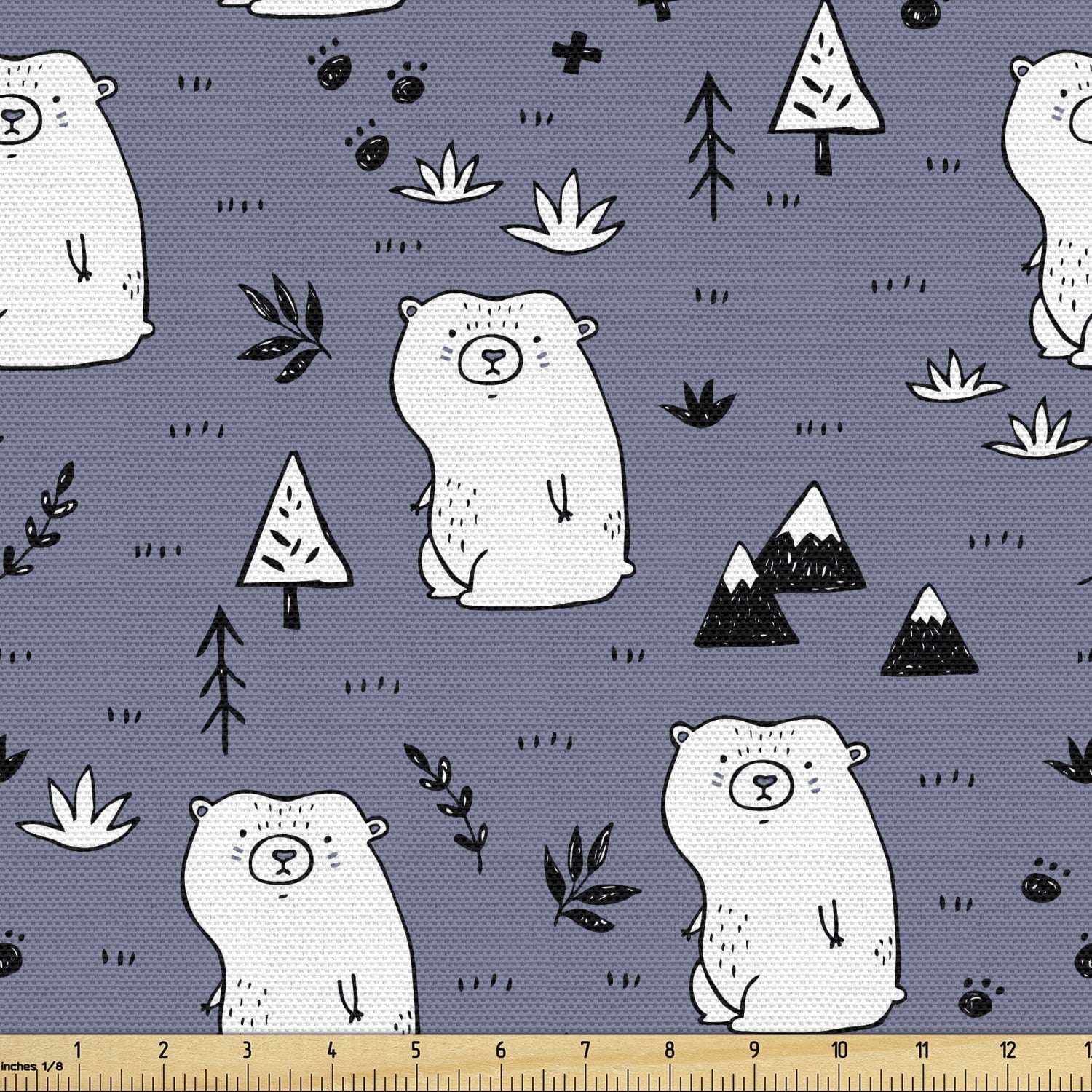 Ambesonne Polar Bear Fabric by the Yard Upholstery, Arctic Mountain ...