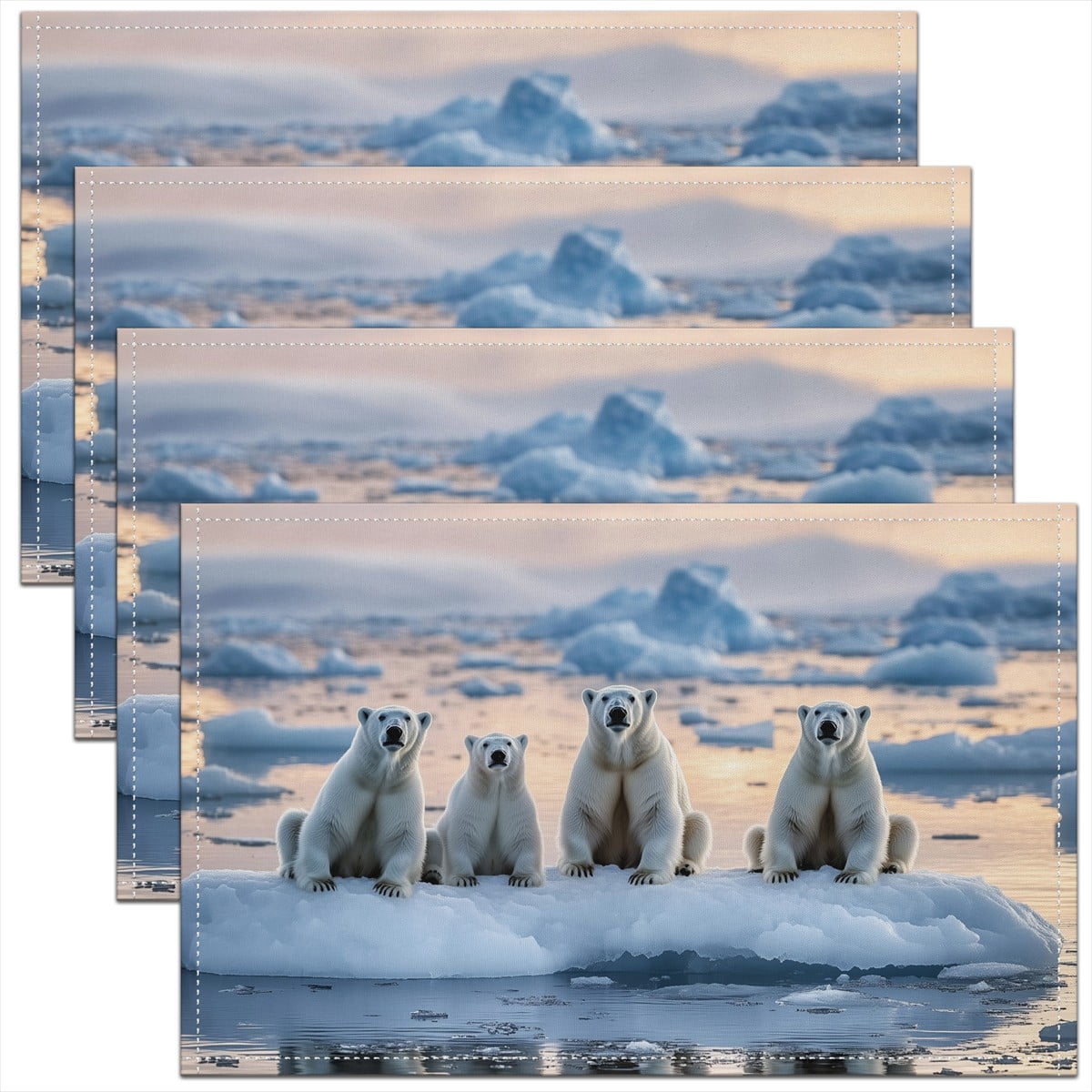 Polar Bear Family Placemats Set of 4,Cute Wild Animal Arctic Glacier ...