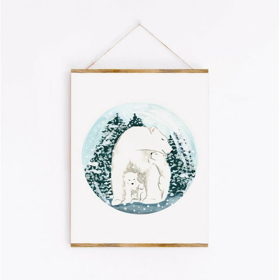 Polar Bear Family Poster Winter Wildlife Art (5x7 to 24x30 inches ...