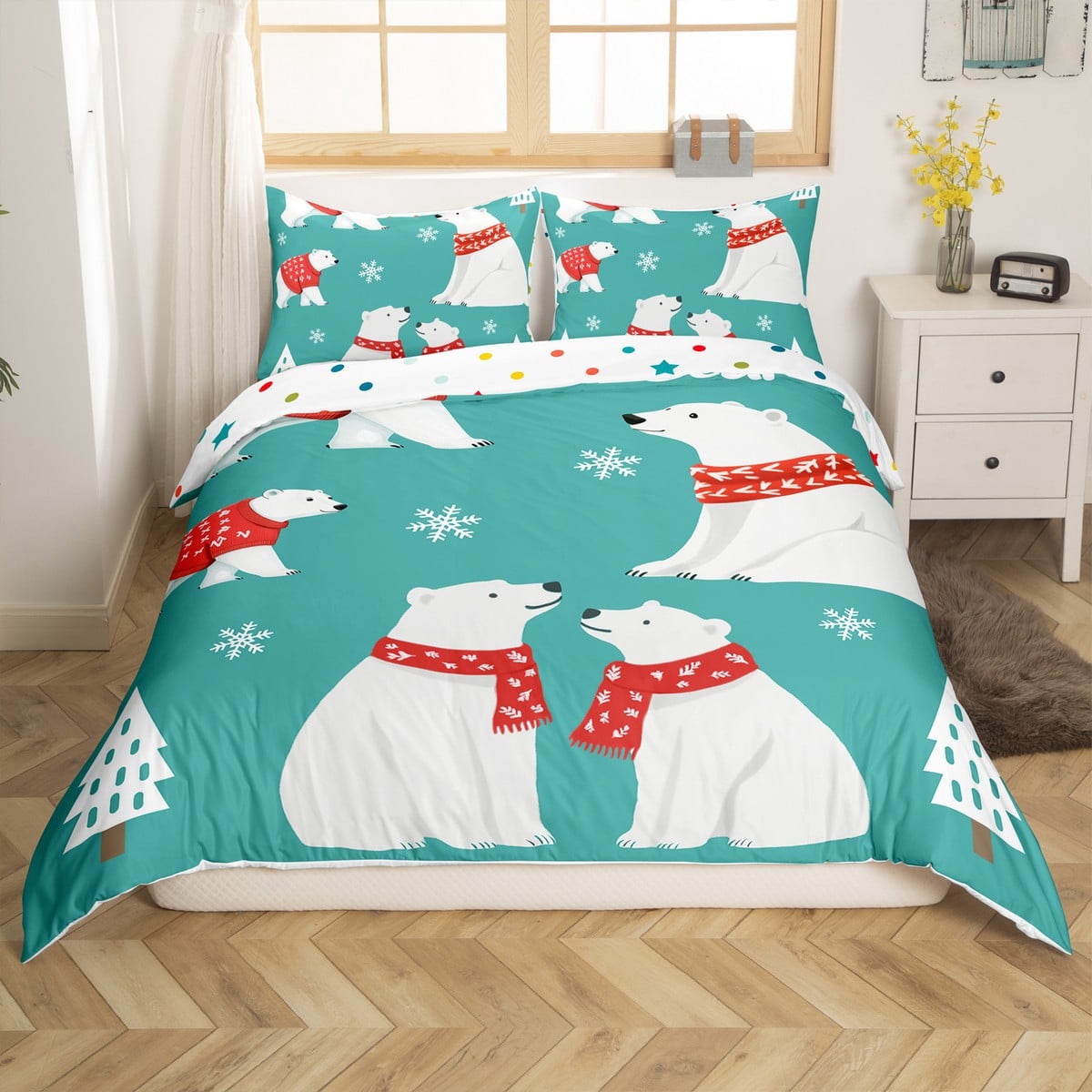 Polar Bear Full Bedding Sets Merry Christmas Gifts Duvet Cover Winter ...
