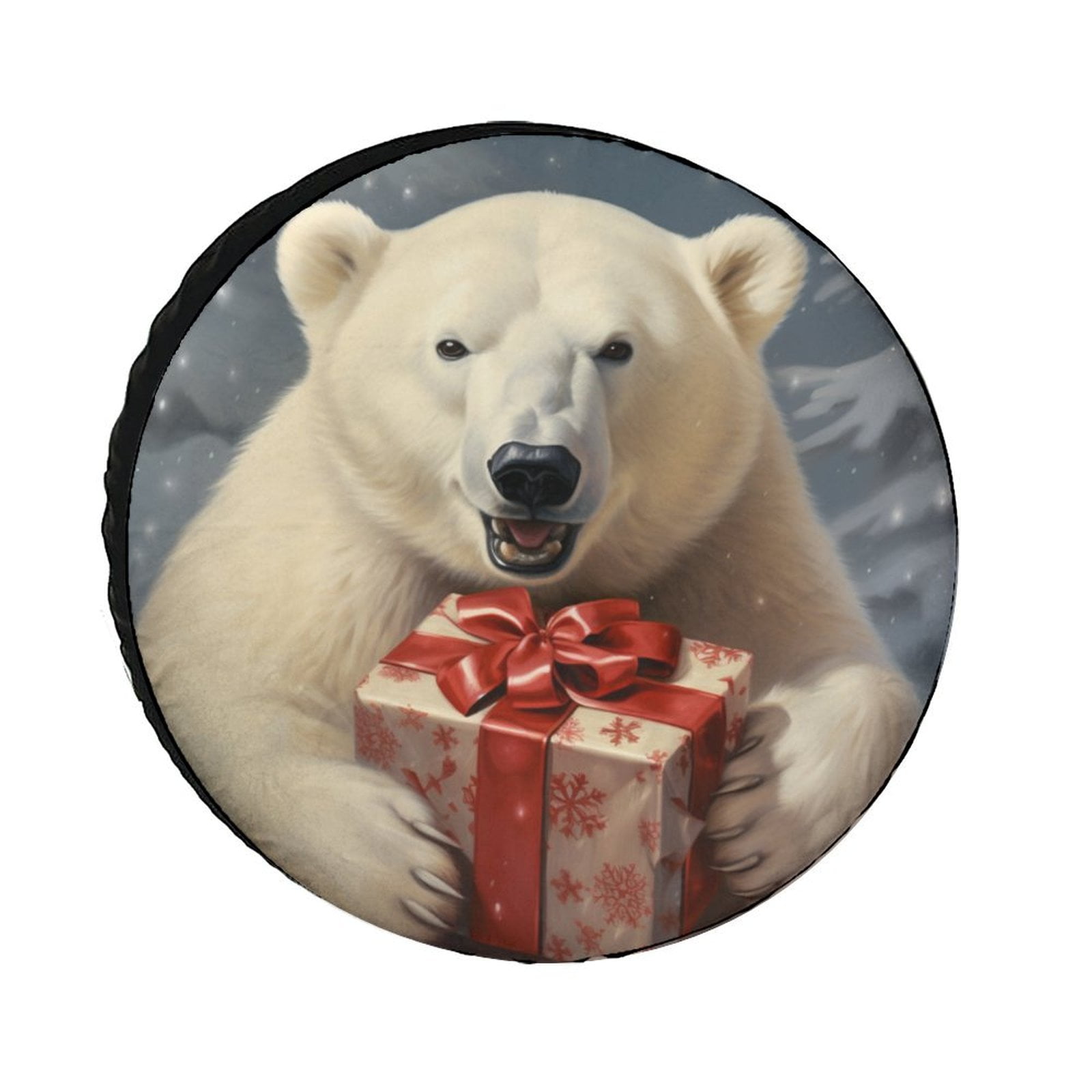 Polar Bear Holding A Christmas Present Spare Tire Cover Cartoon Bear ...