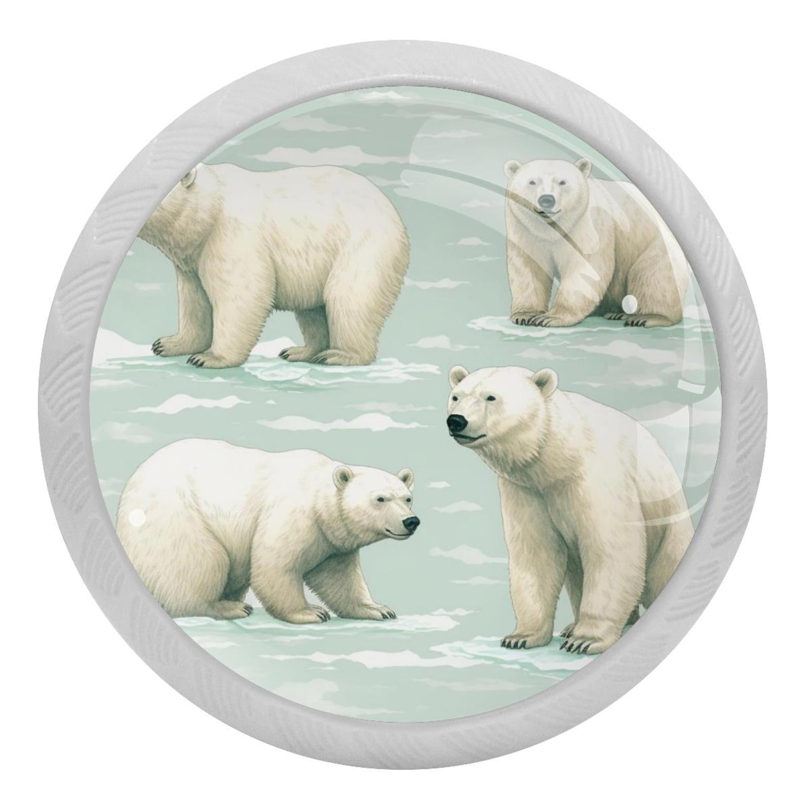 Polar Bear Ice Animals Pattern 4PCS Cabinet Knobs Pulls Fluorescent ...