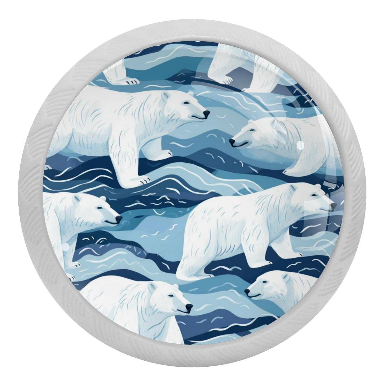 Polar Bear Ice Animals Pattern 4PCS Cabinet Knobs Pulls Fluorescent ...
