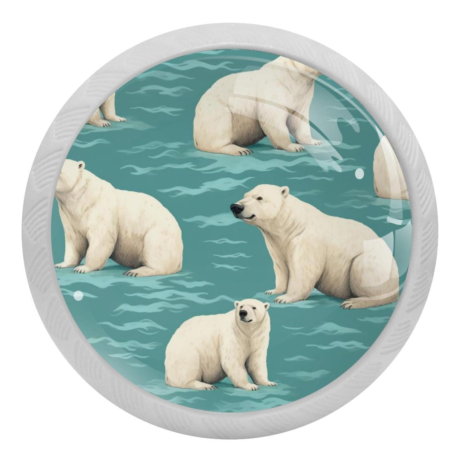 Polar Bear Ice Animals Pattern 4PCS Cabinet Knobs Pulls Fluorescent ...