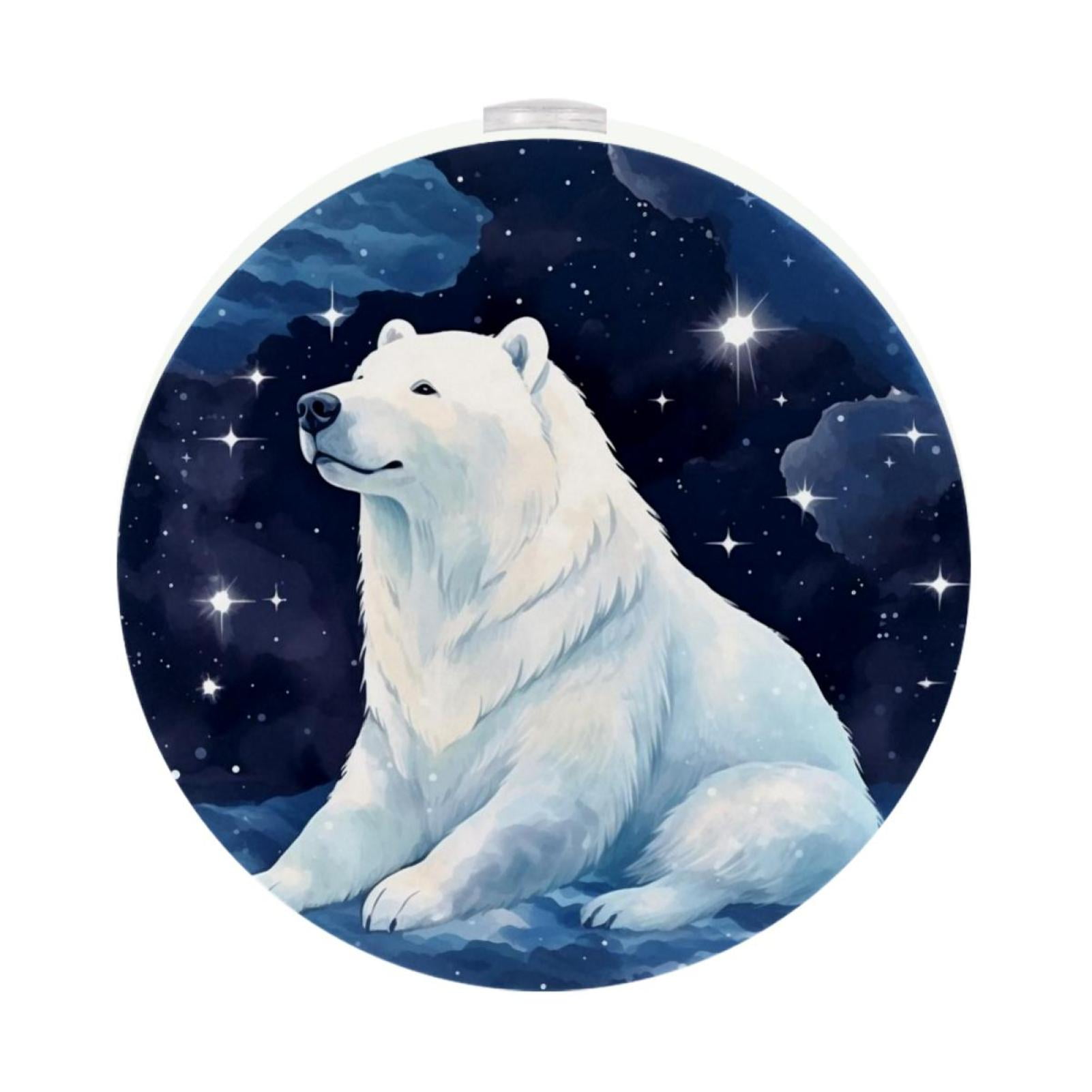 Polar Bear LED Round Night Light- Set of 2, Portable Rechargeable Mini Circle Lights for Bedroom ...