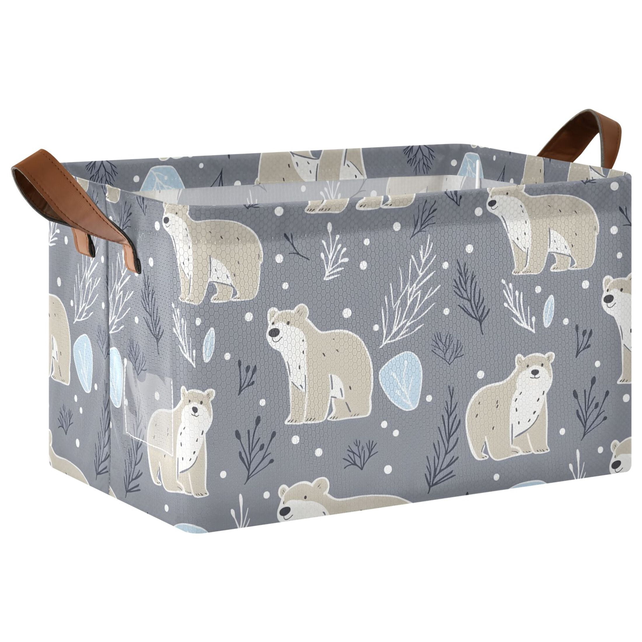 Polar Bear Leaves Pattern Collapsible Storage Bin Open Home Shelf ...