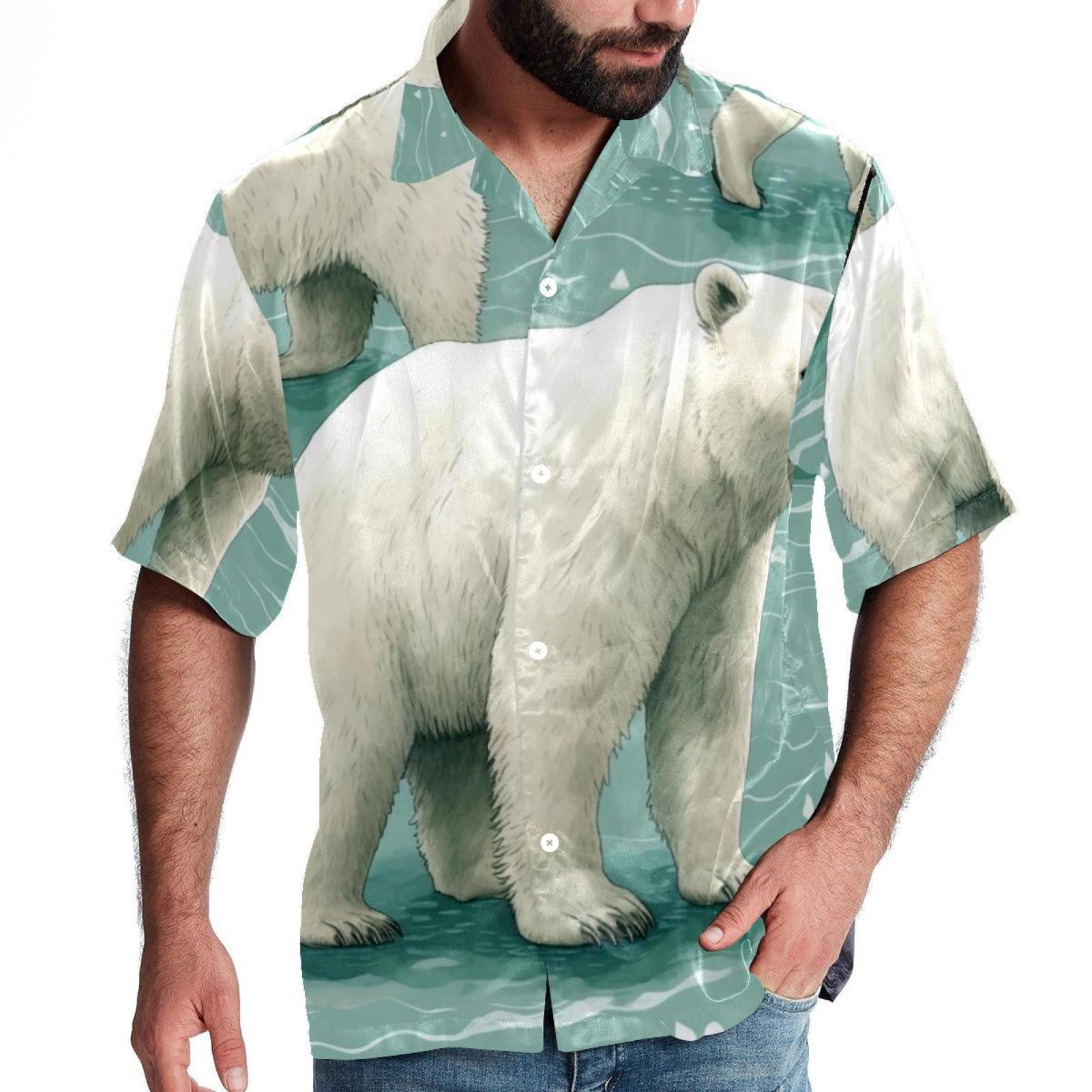 Polar Bear Men's Printed Casual Button Down Short Sleeve Beach Shirts ...