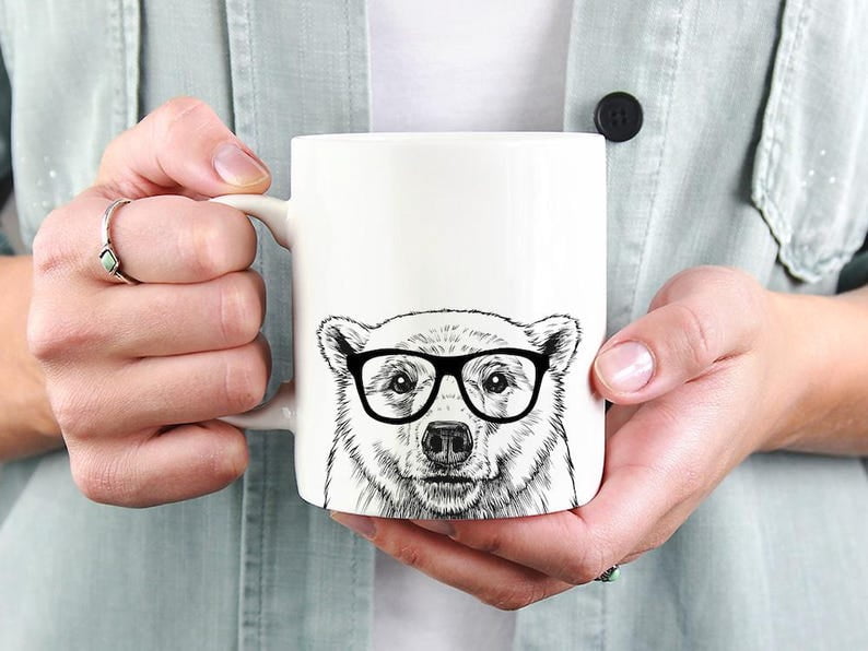 Polar Bear Mug, Arctic animal Coffee Mugs, Hipster N1erdy Polar Bear ...