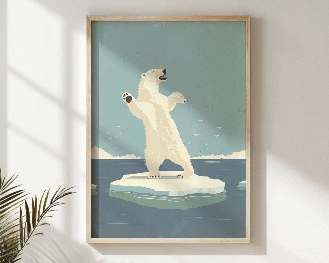 Polar Bear Printable Art, Nursery Wall Art, Arctic Animal Poster, Kids ...