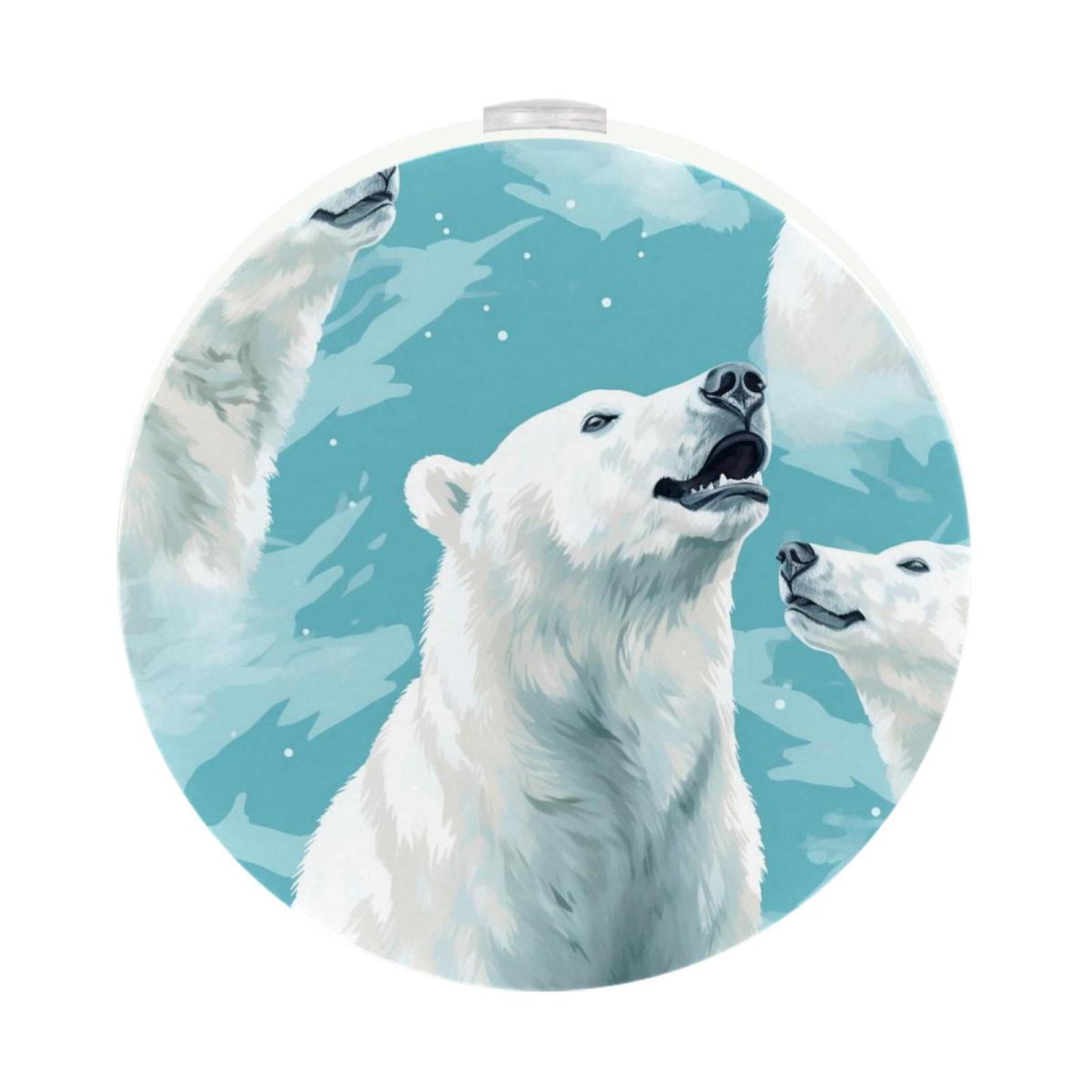 Polar Bear Round LED Night Light-2PCS, Portable Plug-in Wall Lamp with ...