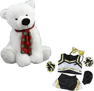 Cheerleading Polar Bear Plush Toy - 16-Inch in Metallic Gold & Black ...