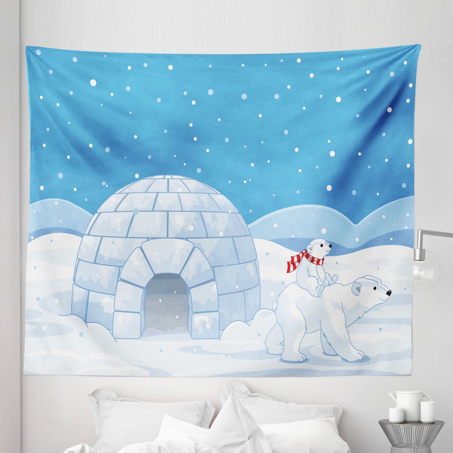 Polar Bear Tapestry, Mom Polar Bear Riding Her Motherhood Igloo Snow ...