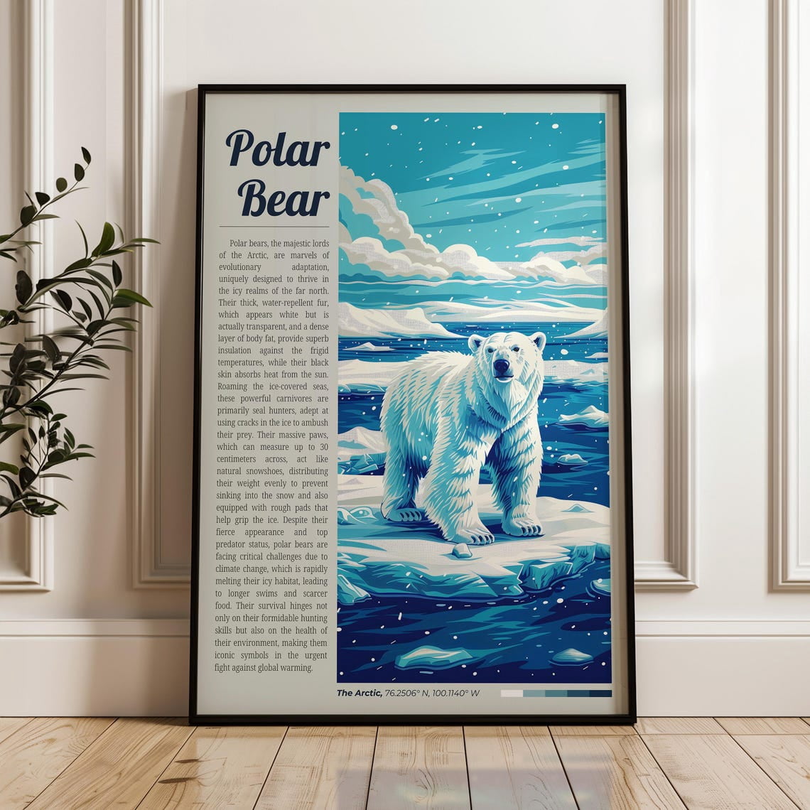Polar Bear Travel Poster - The Arctic Wall Art Print, Illustration ...