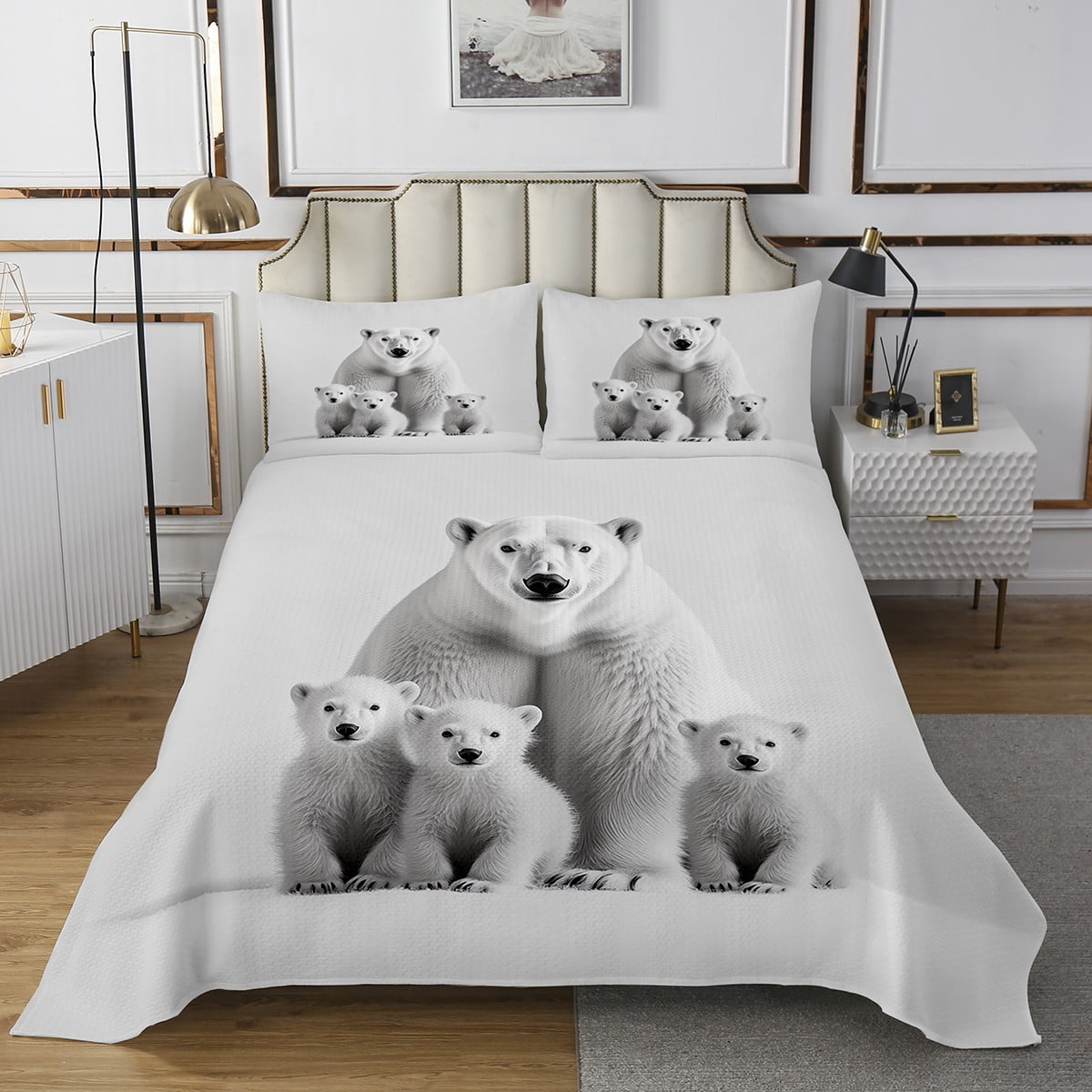 Polar Bear Twin Quilt Set,White Bear Print Bedspread Set Snow Ice ...
