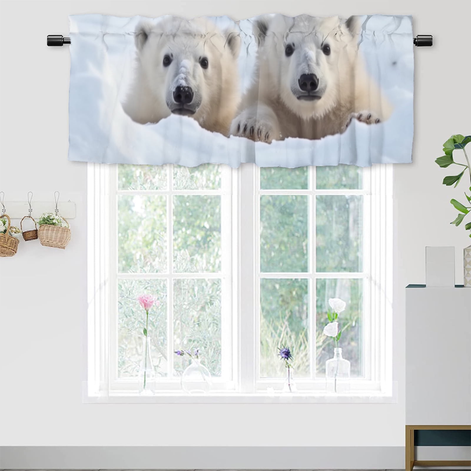 Polar Bear Valance Curtain Wild Animals Cute Arctic White Bears Cub ...