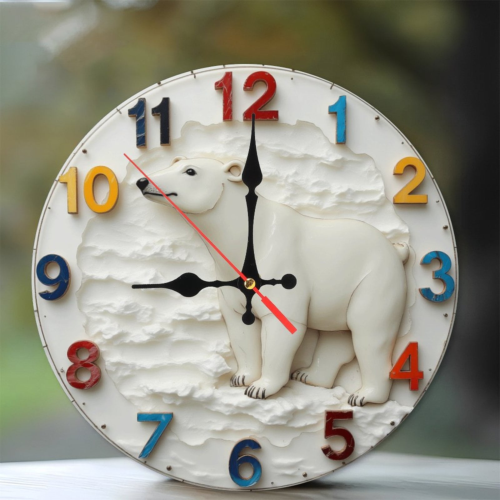 Polar Bear Wall Clock Decorative Home Art Layered Design 10-Inch Silent Wooden Wall Clock ...