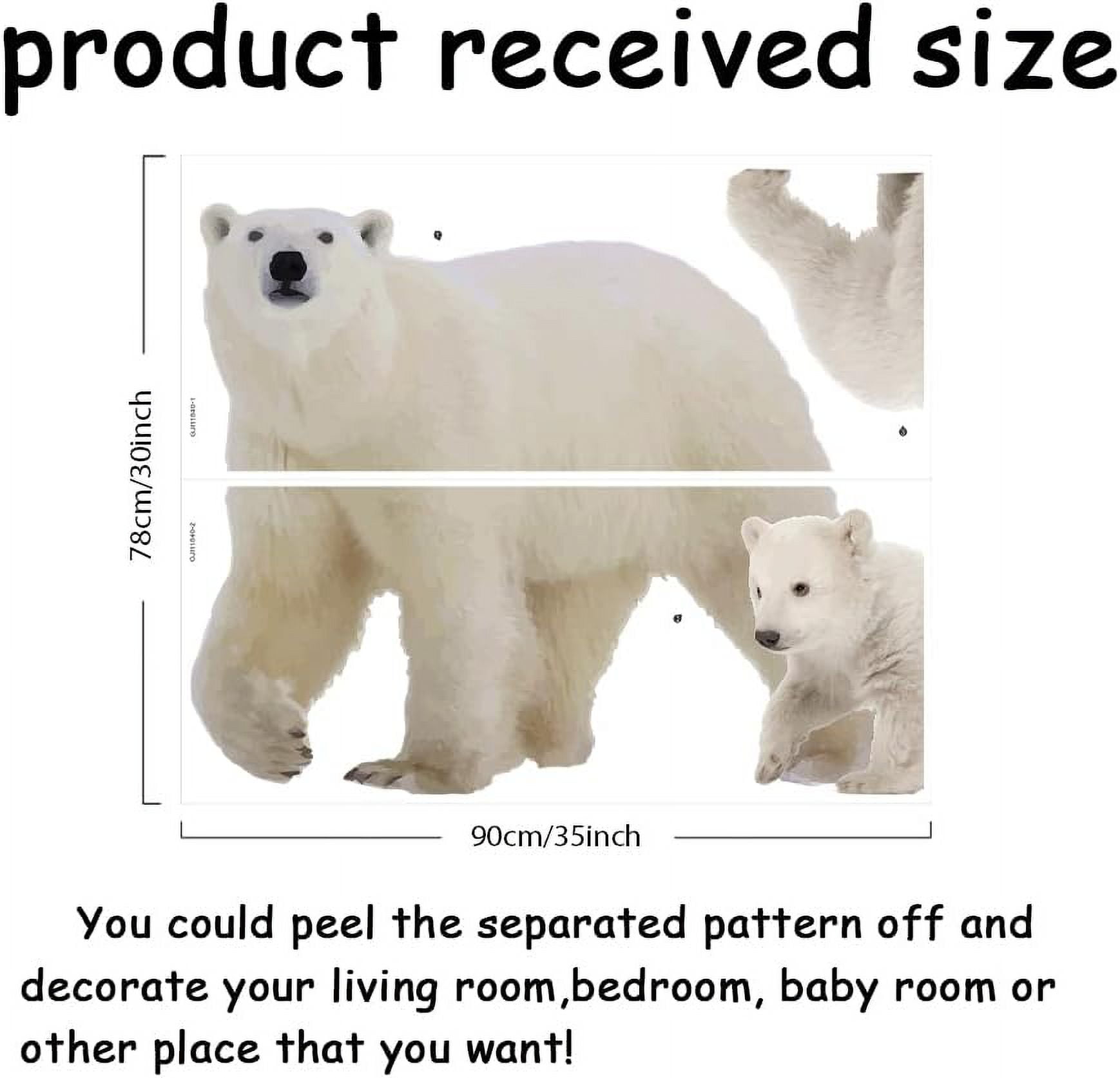 Polar Bear Wall Sticker Realistic 3D Bears Wall Decals Jungle Animal ...