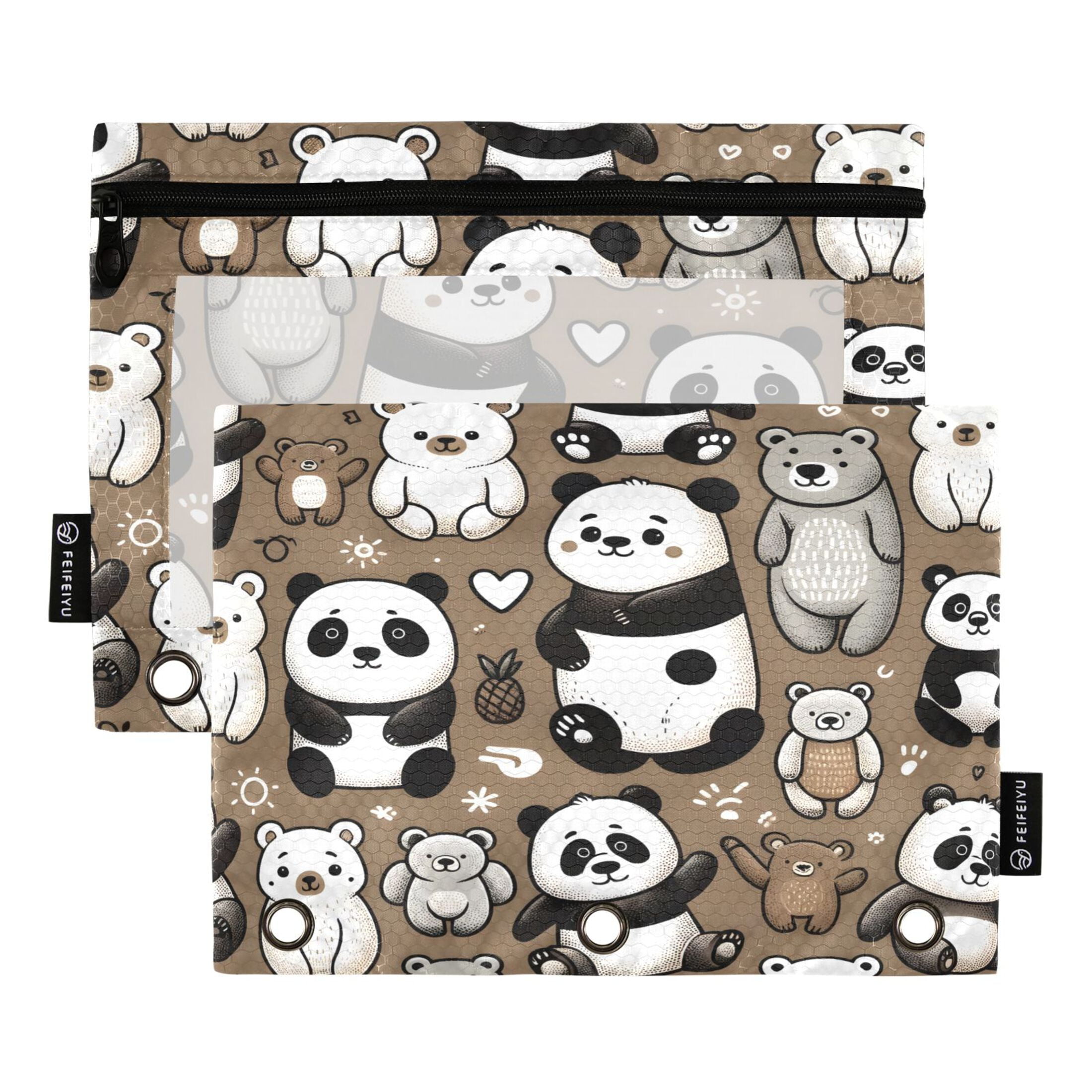 Polar Bear and Panda 2 Pack Pencil Pouch for 3 Ring Binder Smooth ...