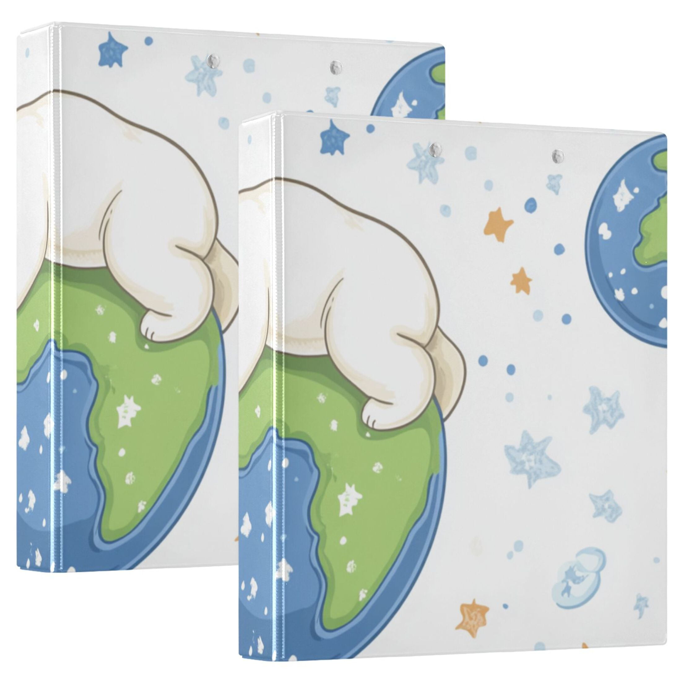Polar Bear on Earth Stars Clouds Cartoon Round Ring Binder 3 Rings 1.5 ...