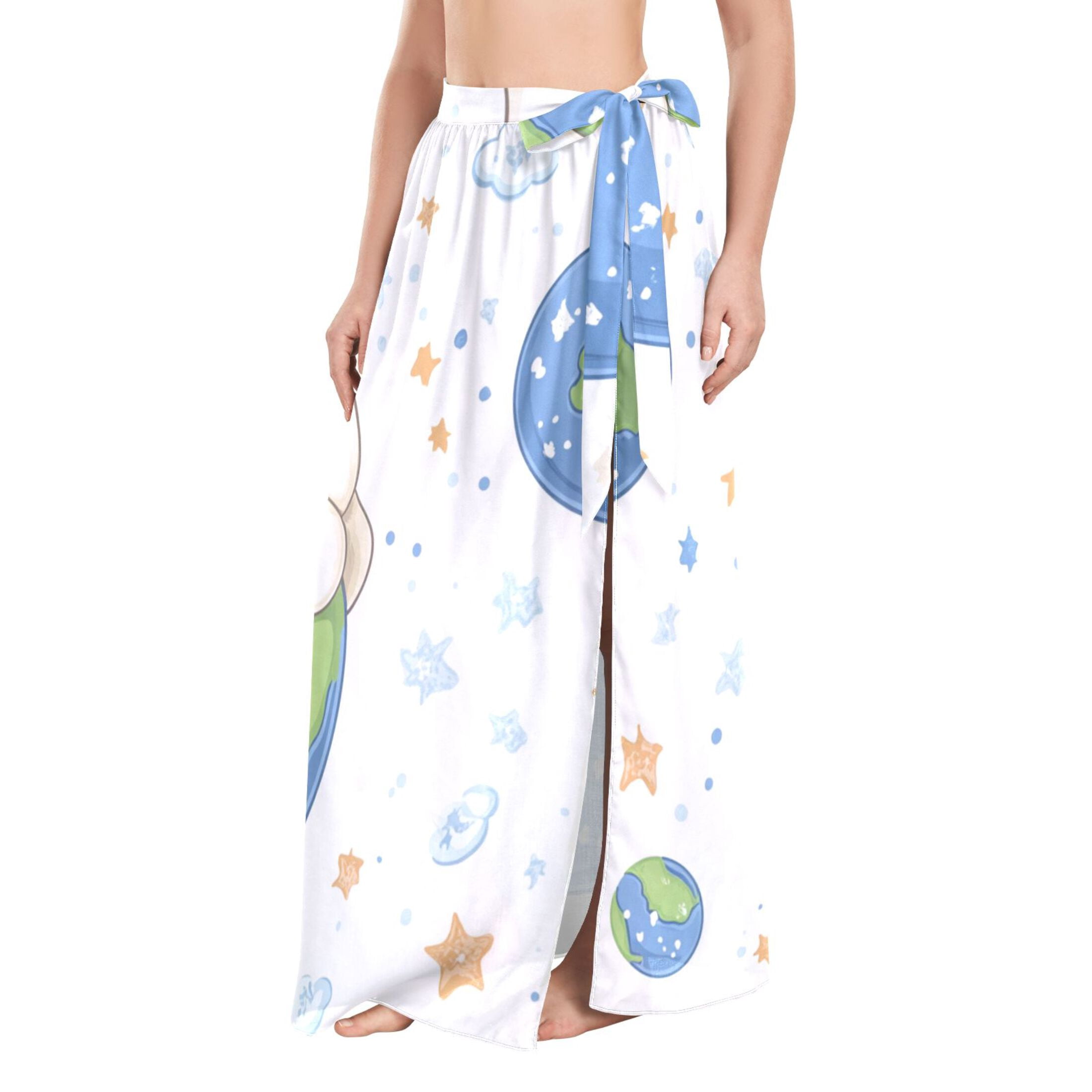 Polar Bear on Earth Stars Clouds Cartoon Women's Swimwear Cover Ups ...